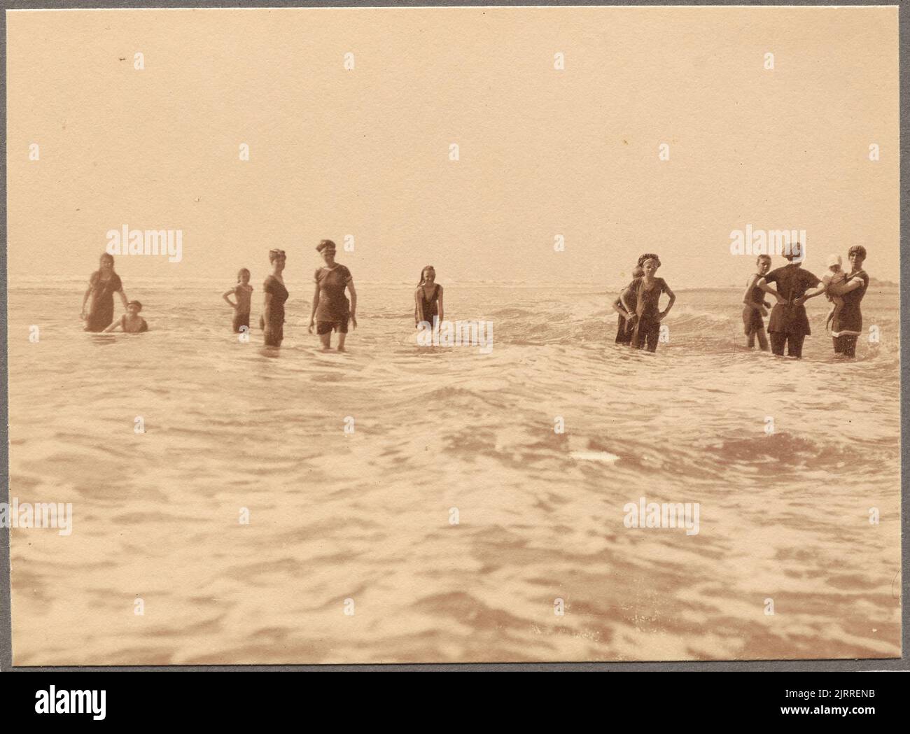 "In the surf [2]": 'Visitors at "Woodside". Feb. 10. 1918'. From the album: Family photograph ...