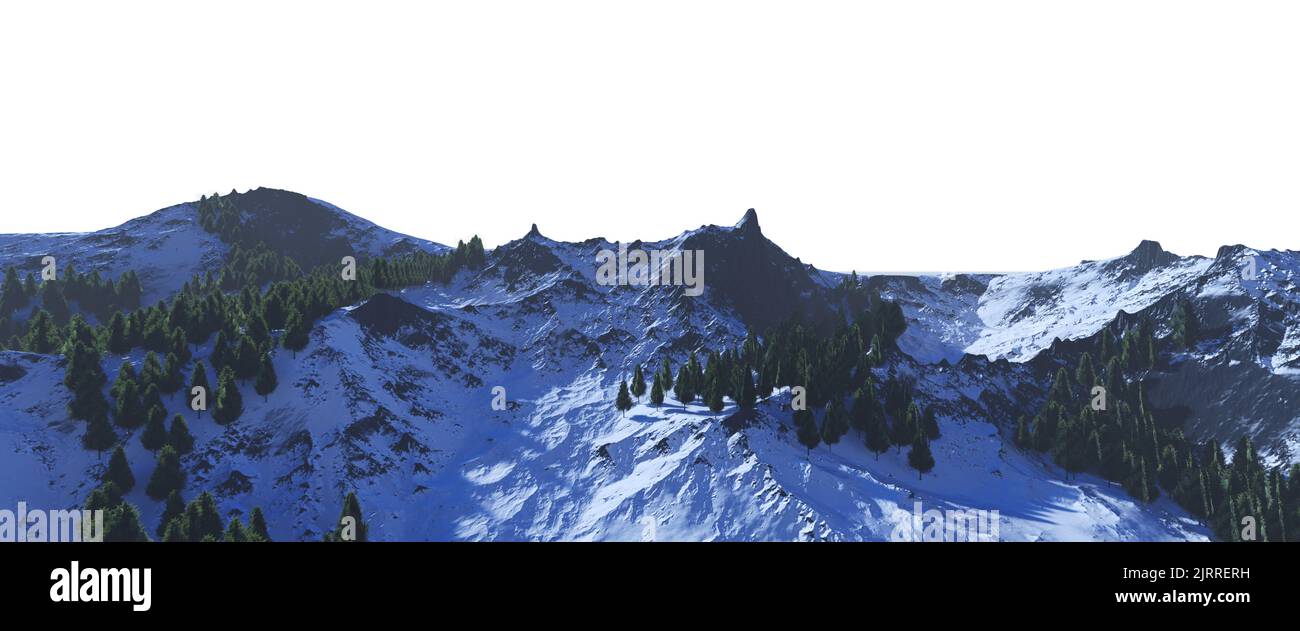 3D illustration snowy mountains Isolate on white background Stock Photo ...