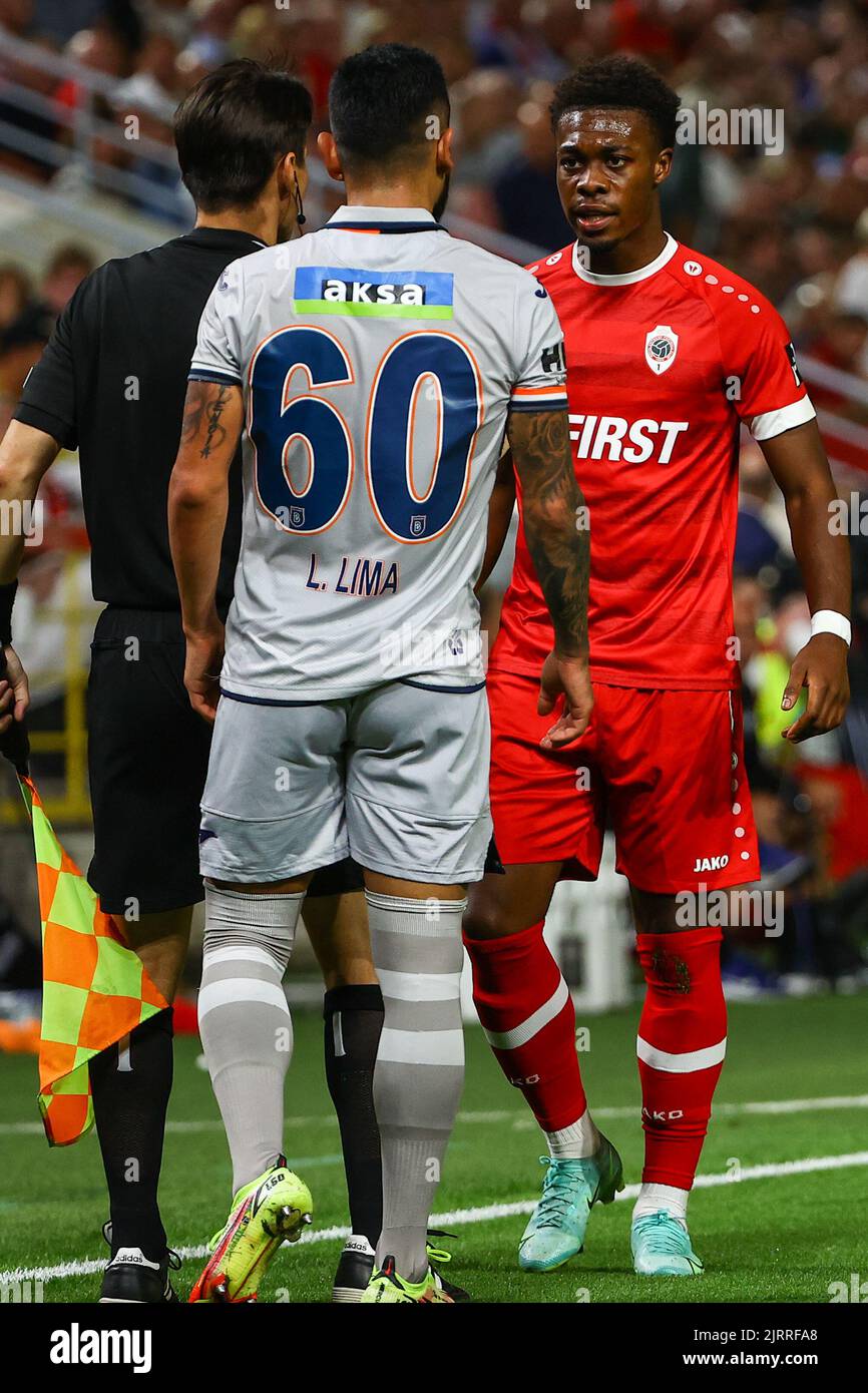 Basaksehir's Lucas Lima and Antwerp's Anthony Valencia pictured during ...
