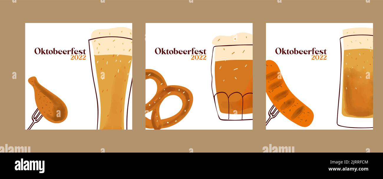 Oktobeerfest 2022 greeting card stylized illustration with beer mugs ...
