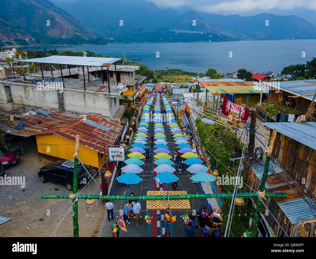Beautiful aerial view of San Juan la Laguna small town in the Guatemala ...