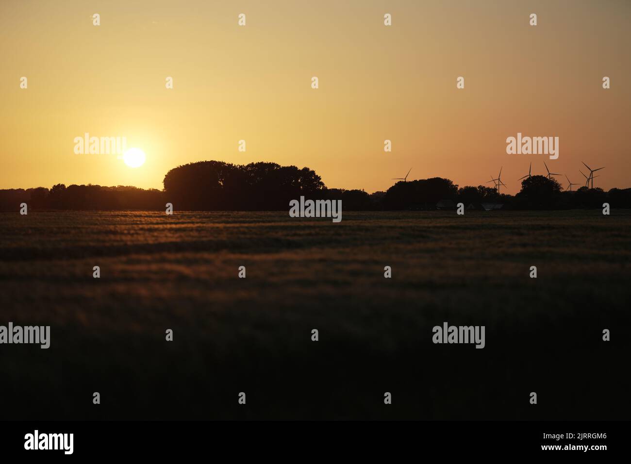An aerial view of sunset over grainfield Stock Photo - Alamy