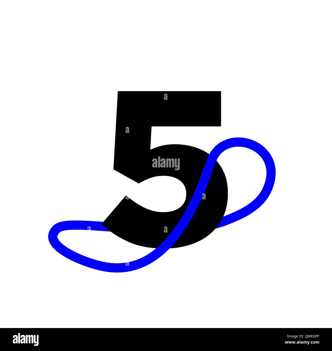 A black number 5 icon with violet infinite symbol on the white ...