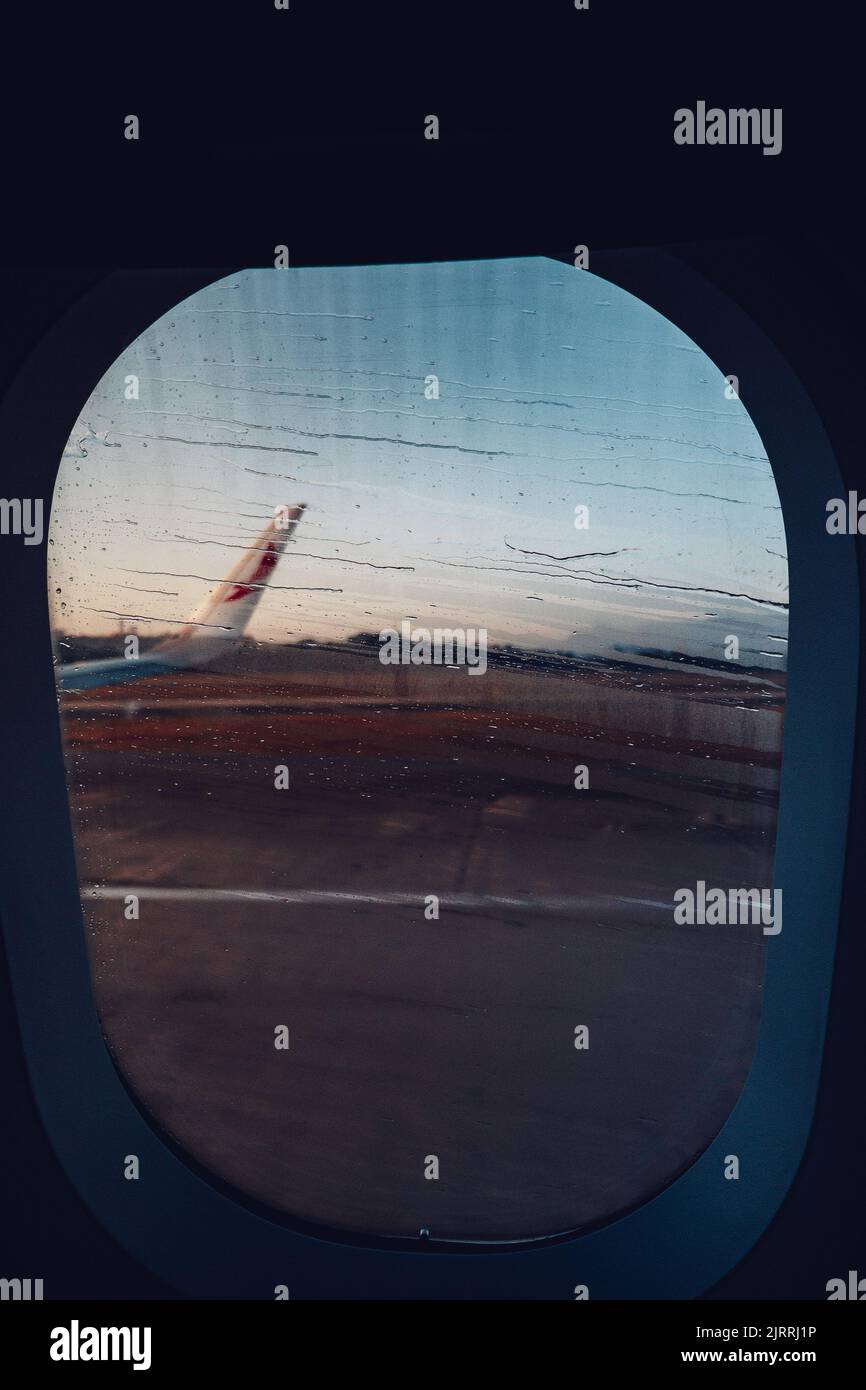 An airplane taking off is seen from the inside Stock Photo - Alamy