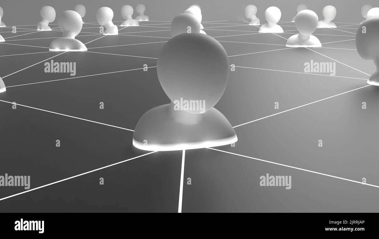 rendered simple-3D scene of organized plain figures with connecting ...