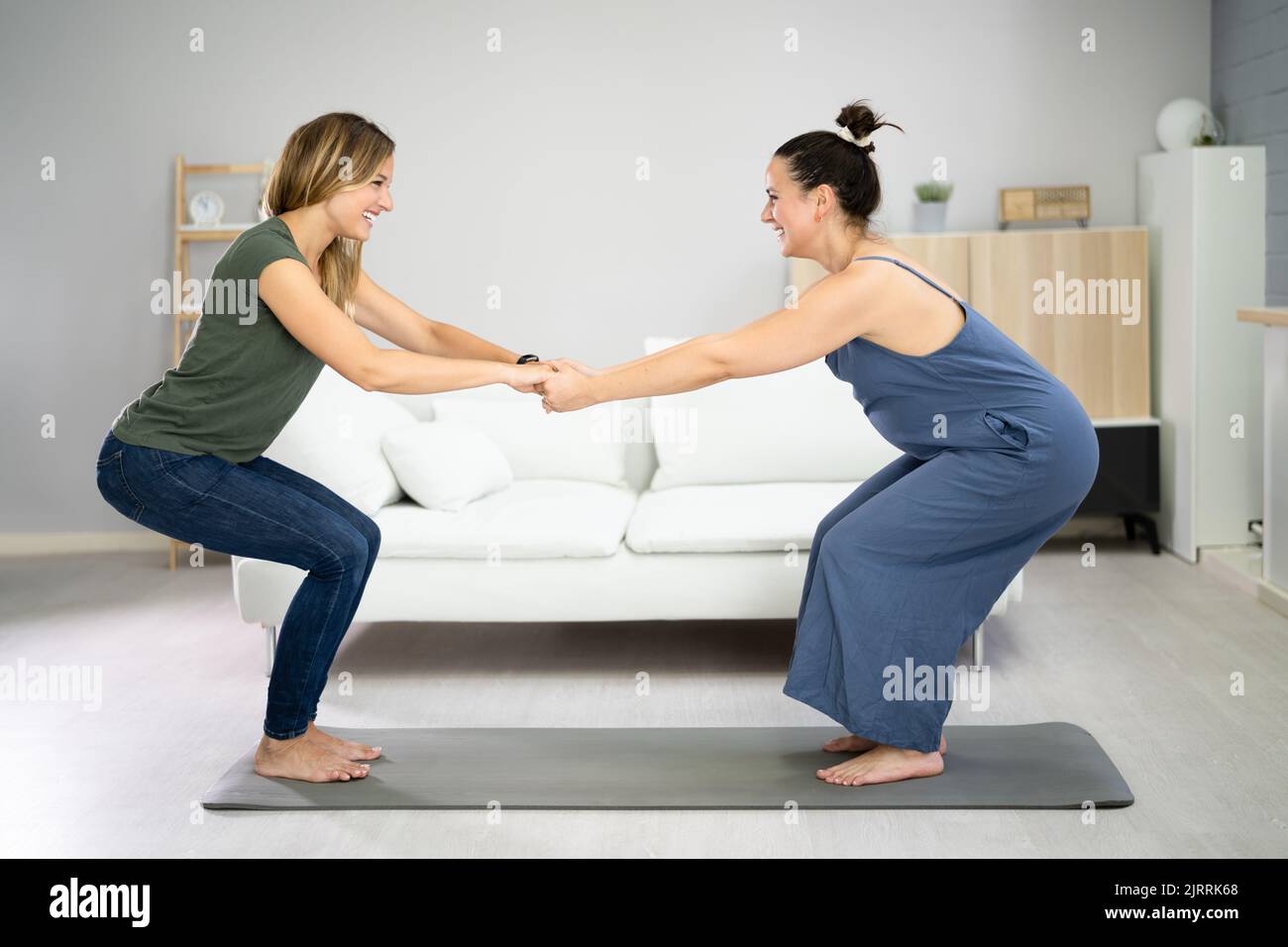 Pregnant Woman Baby Doula Support Exercise Service Stock Photo - Alamy