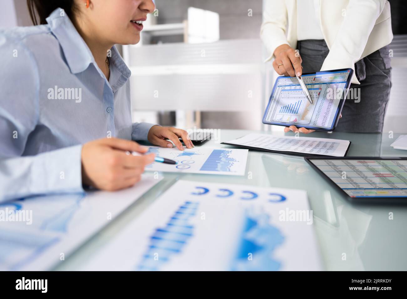 Analyst Working With Spreadsheet Business Data On Computer Stock Photo ...