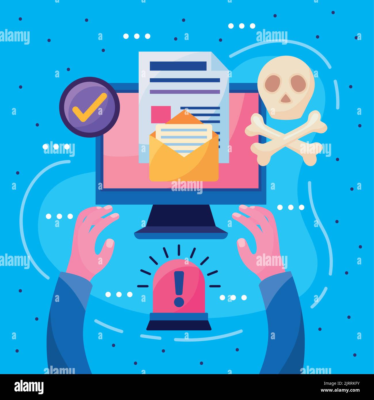 desktop with cyber attack icons Stock Vector Image & Art - Alamy