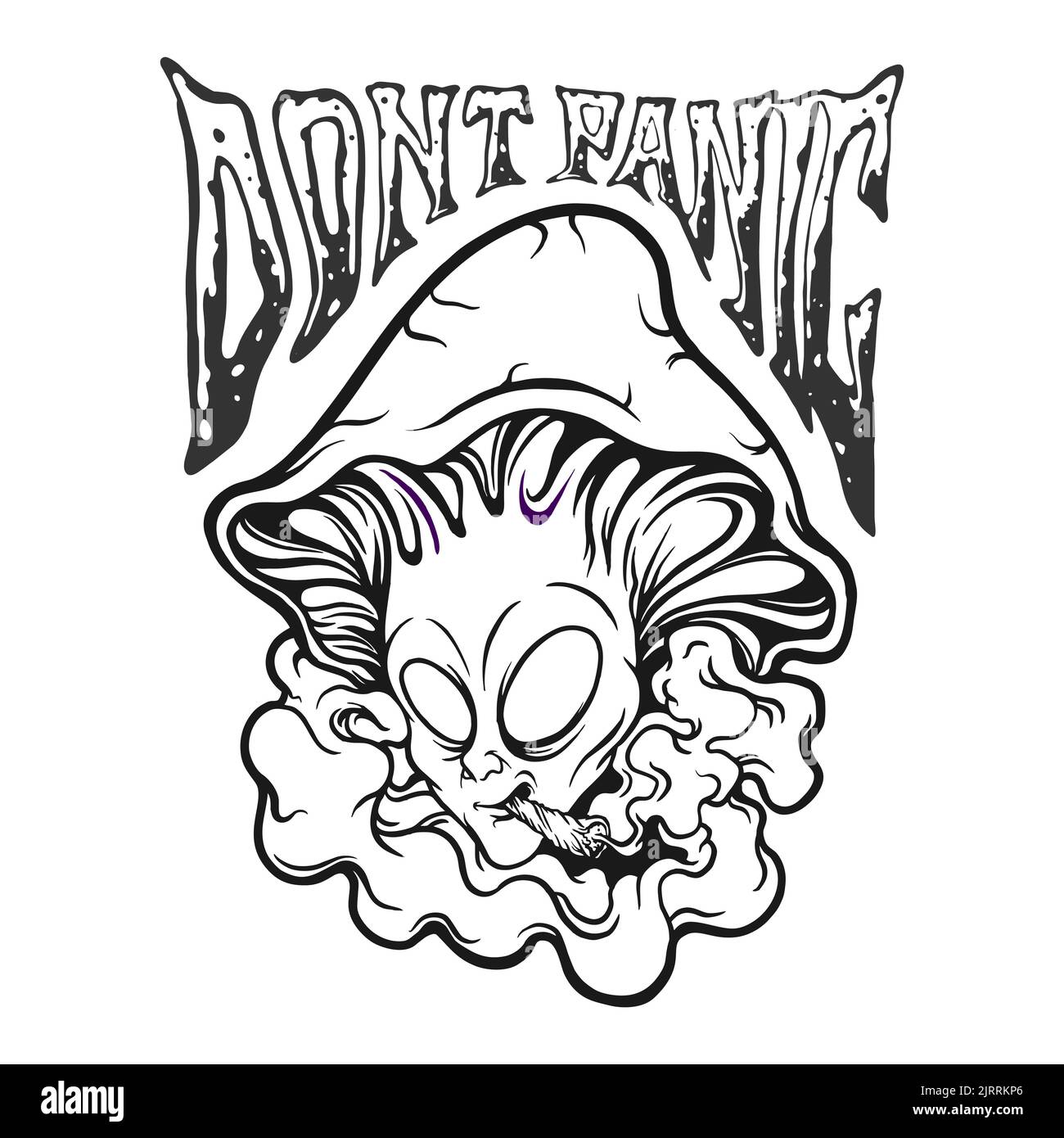 Alien head mushrooms smoking cannabis monochrome Vector illustrations ...