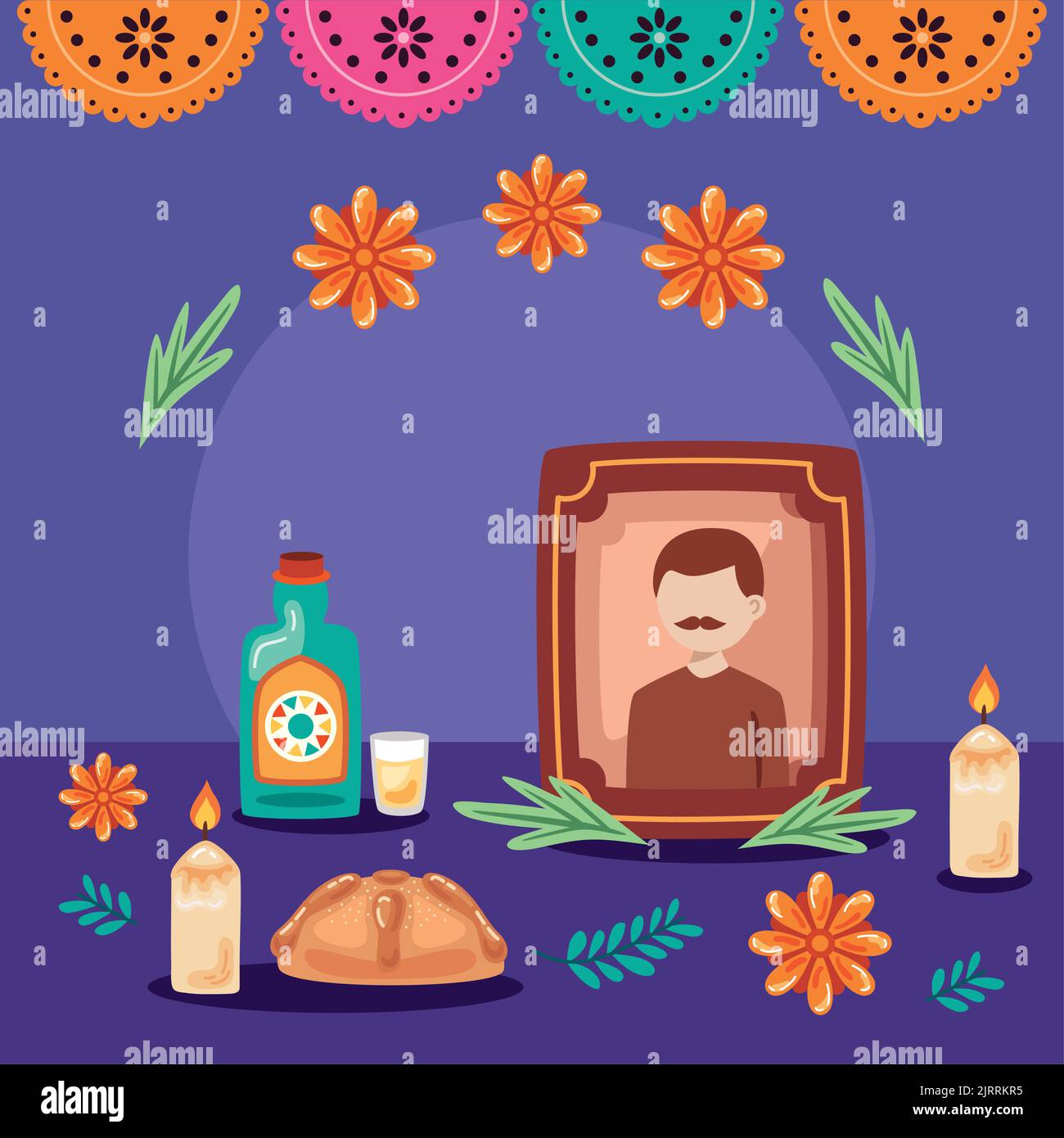 dia de los muertos altar and flowers poster Stock Vector Image & Art ...