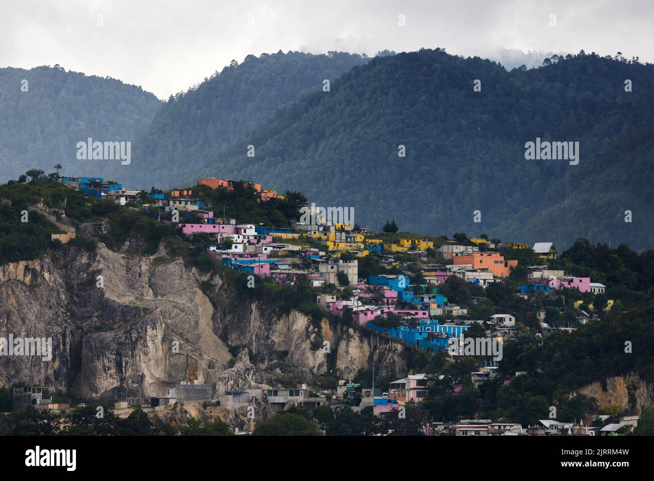 An aerial view of the village in the mountains of San Cristobal ...