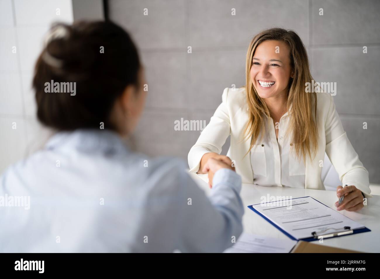 Staffing Interview In Office. Law Recruiter Meeting Handshake Stock ...