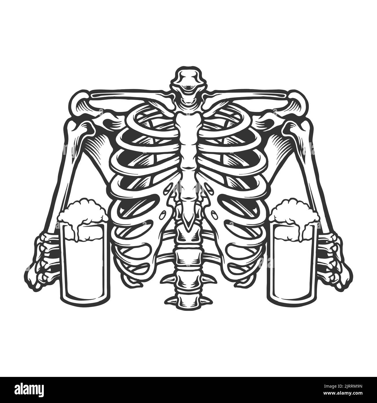 Rib bone with glass beer monochrome Vector illustrations for your work ...