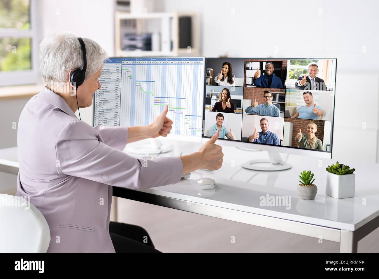 Young Happy Business Woman In Video Conferencing Call Stock Photo - Alamy