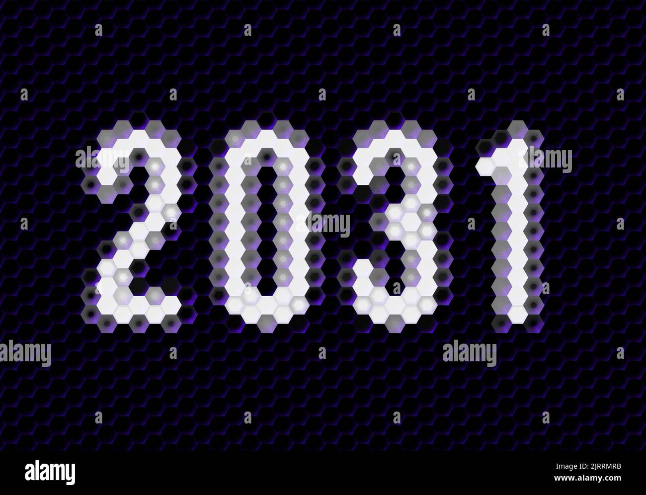 Sign of the 2031 year with hex pixel grid. New Years number or digits ...
