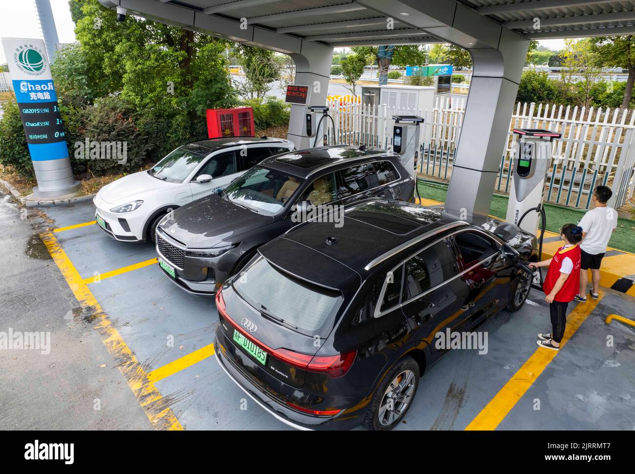 TAIZHOU, CHINA - AUGUST 26, 2022 - An electric vehicle is charged at a ...