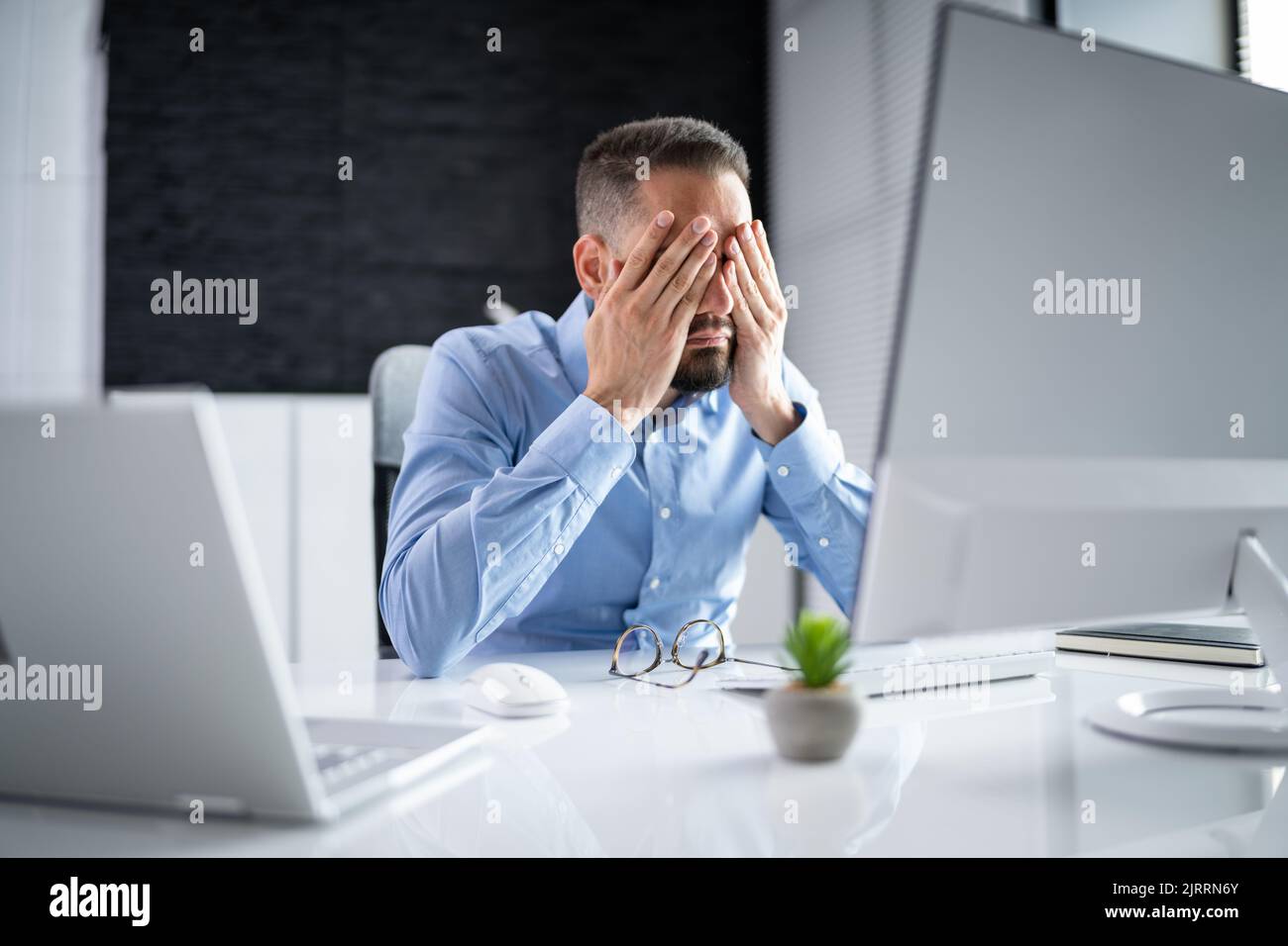 Eye Pain And Inflammation. Man With Retina Fatigue And Spasm Stock ...