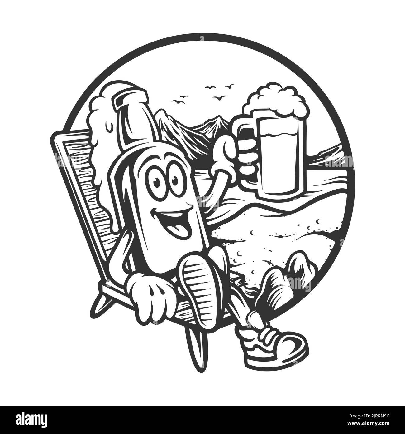 Vintage summer beer bottle monochrome Vector illustrations for your ...