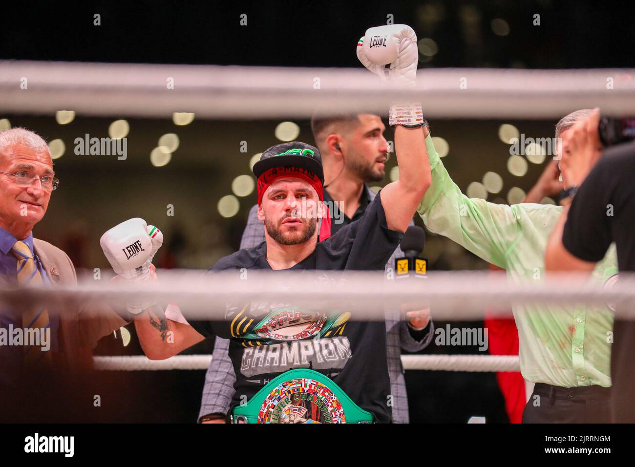Florian Marku celebrating after winning the match during the boxing ...