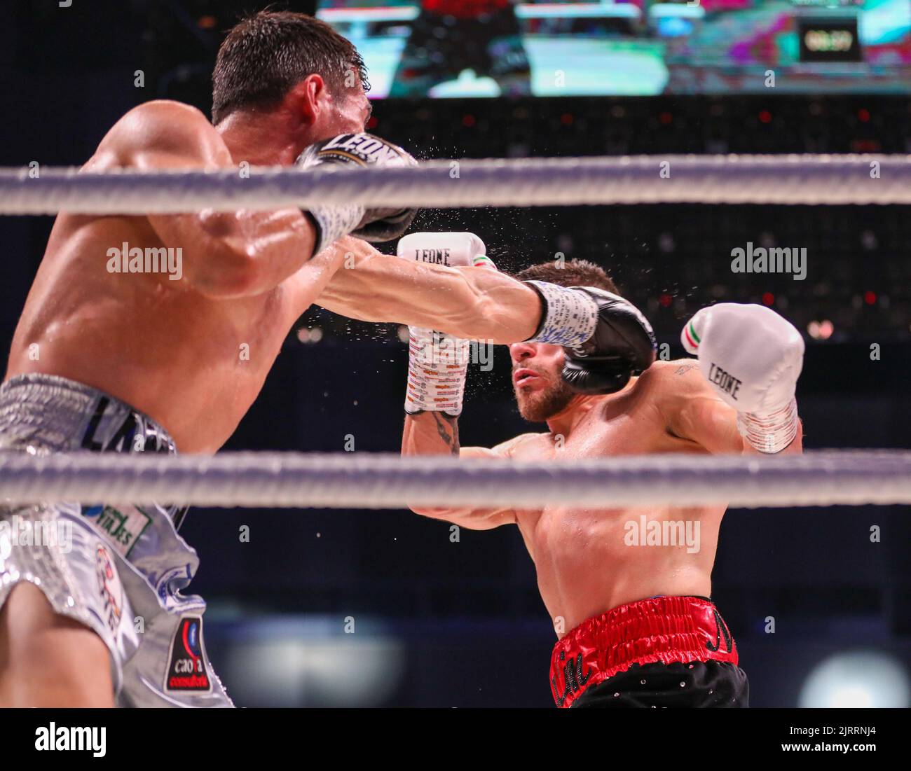 Miguel Parra left Florian Marku right during the boxing match between Florian Marku and Miguel ...