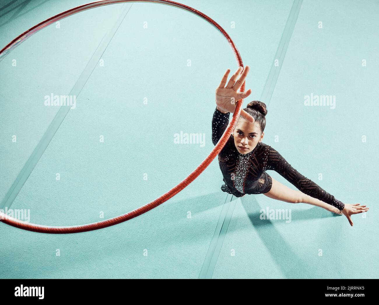 Fitness, sports and hula hoop stage dancer exercise, workout and ...