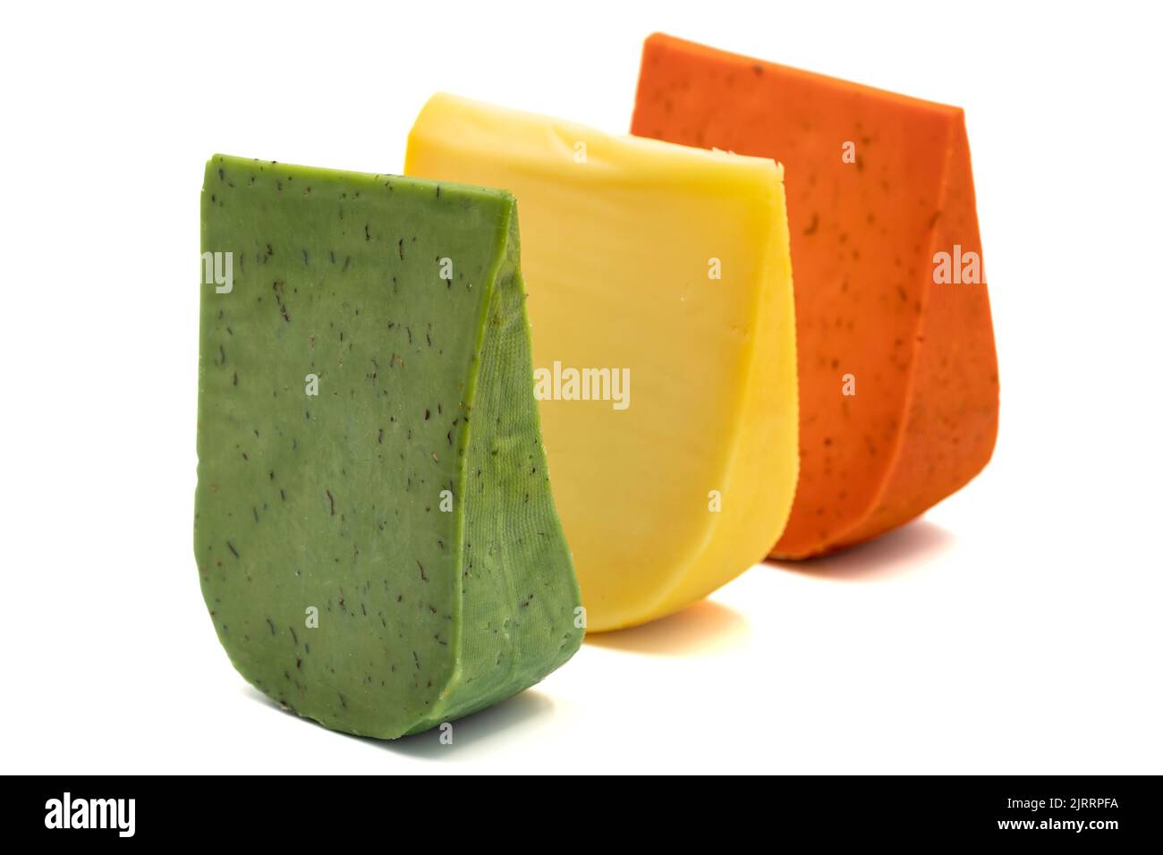 Hard Dutch gouda cheese. Assortment of guoda cheese isolated on a white ...