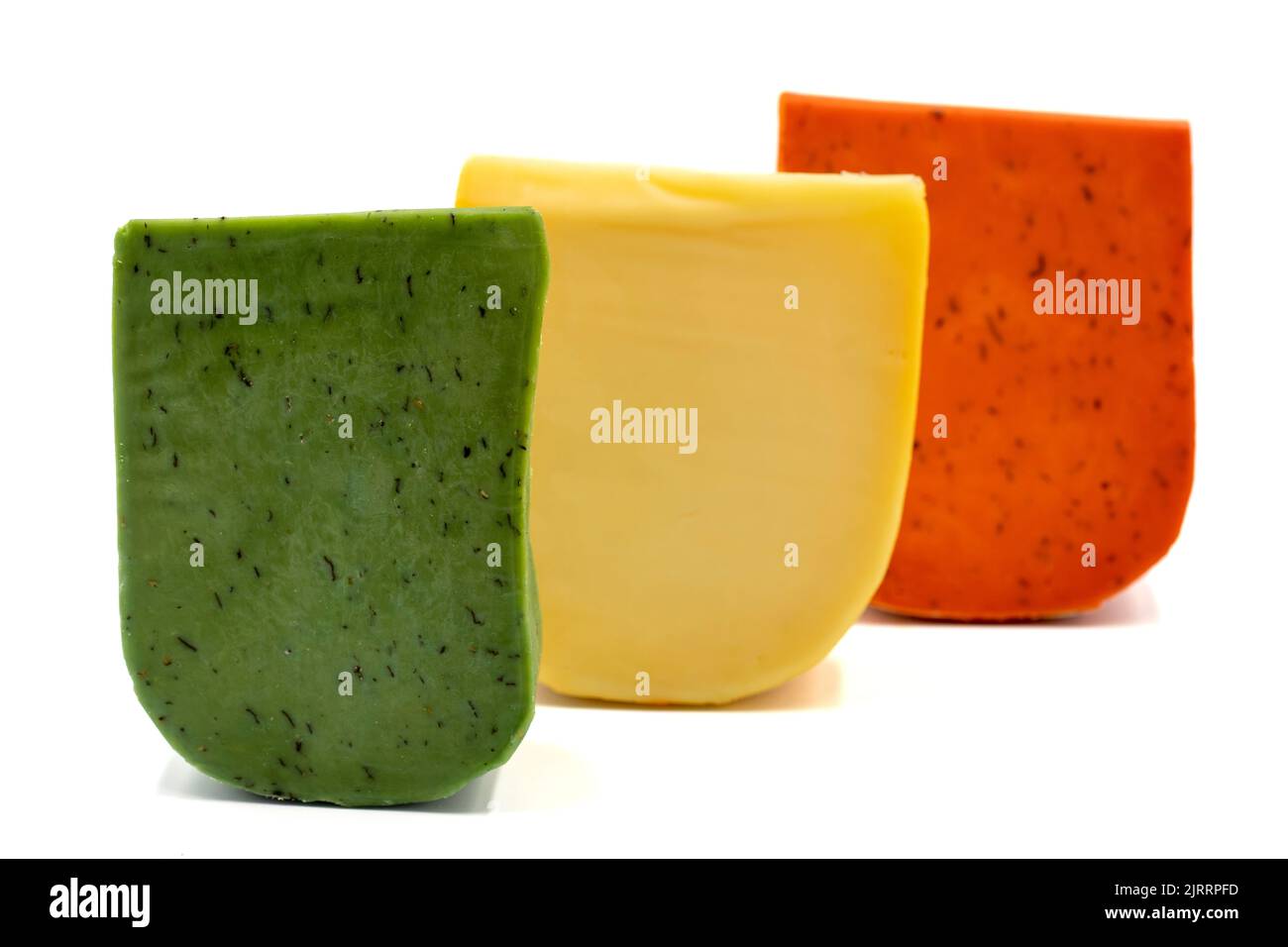 Hard Dutch gouda cheese. Assortment of guoda cheese isolated on a white ...