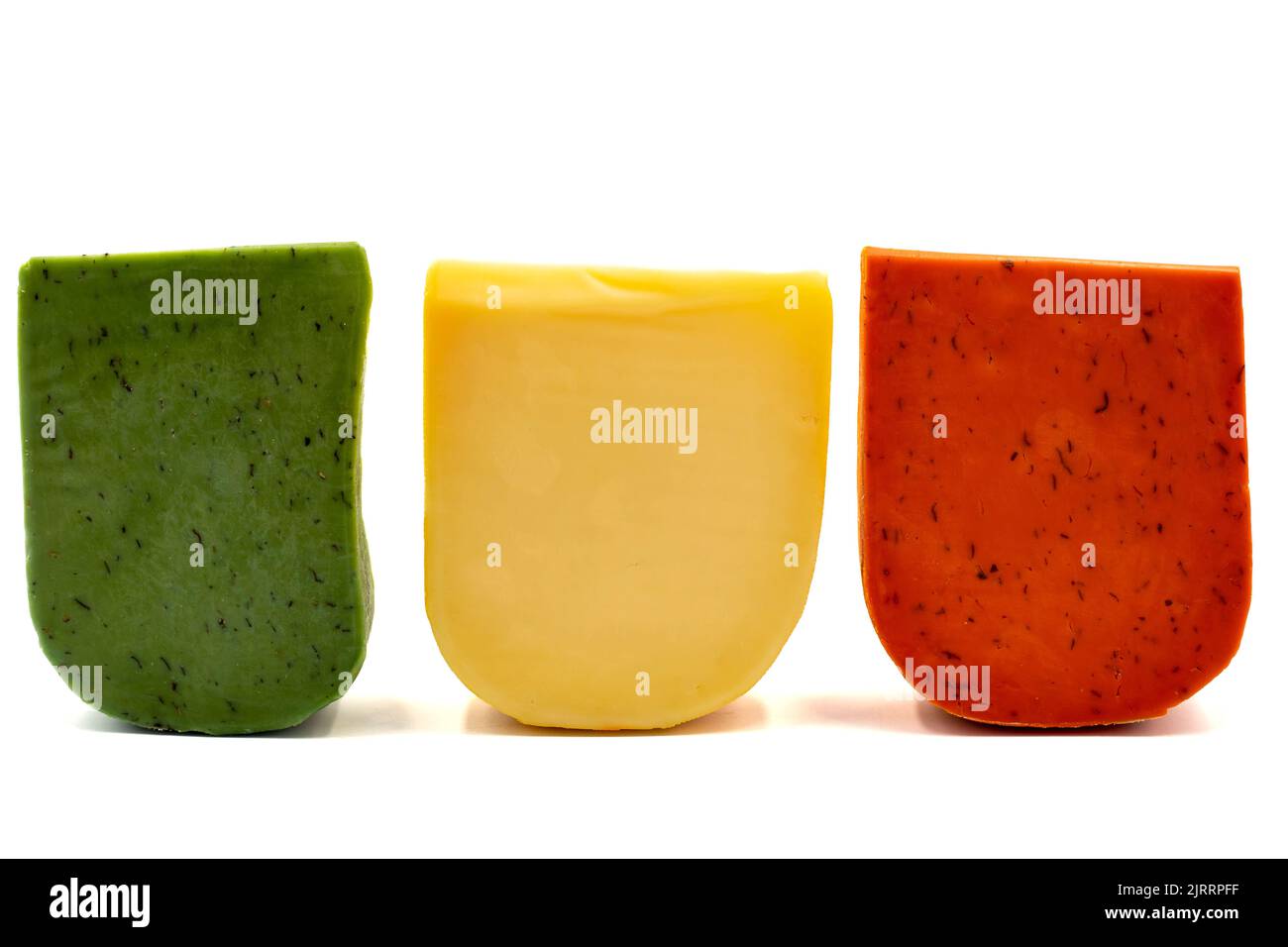 Hard Dutch gouda cheese. Assortment of guoda cheese isolated on a white ...