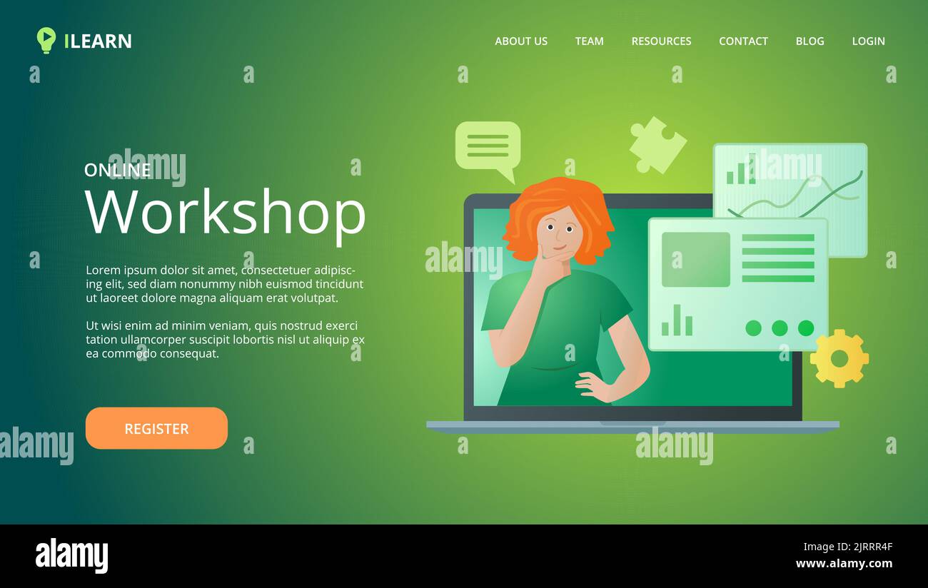 Online workshop website vector template, mock up for business ...