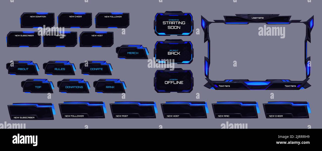 Game stream overlay, ui frame with blue neon glow. Twitch streaming screen in hi-tech futuristic ...