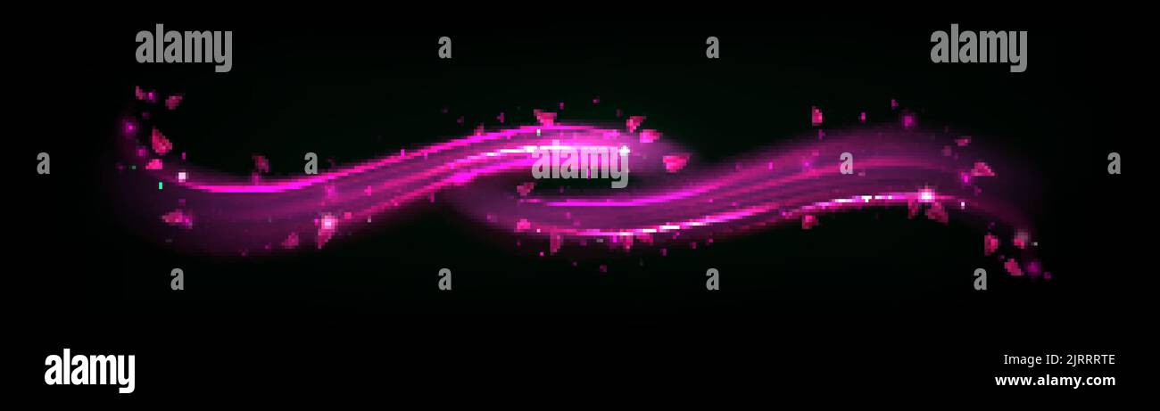 Purple light wave with sparks and leaves. Magic glow effect with star ...