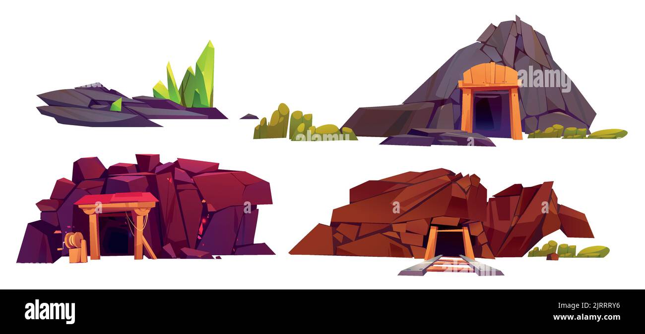 Cartoon mine entrance set isolated on white background. Vector ...