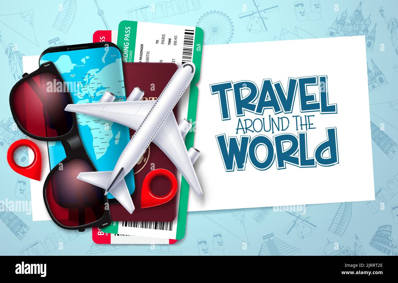 Travel around world vector template design. Travel text in empty space ...