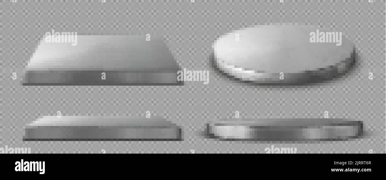 Realistic set of glossy silver round and square panels isolated on ...