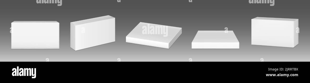 Paper package mockup, carton pill box front and angle view. Closed ...