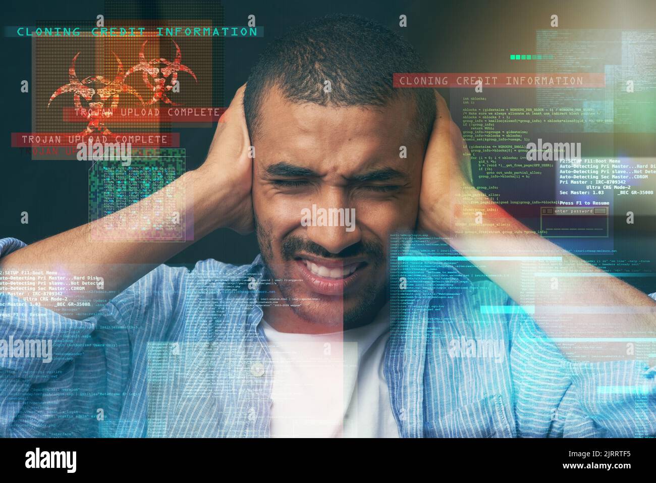 Dont let it happen to you. a victim of cyber hacking posing against a ...