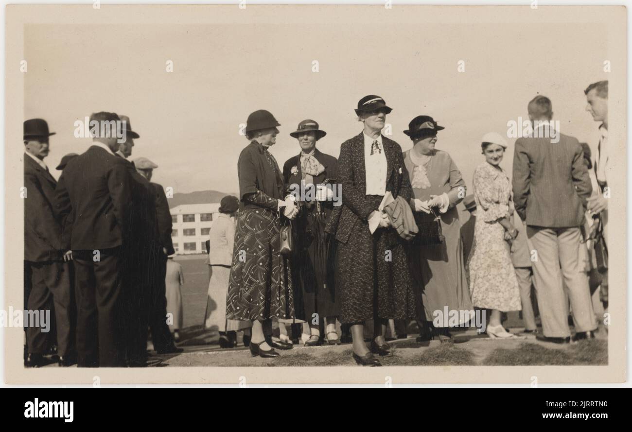 [Group standing beside sports field], 1920s to 1930s, New Zealand, by ...