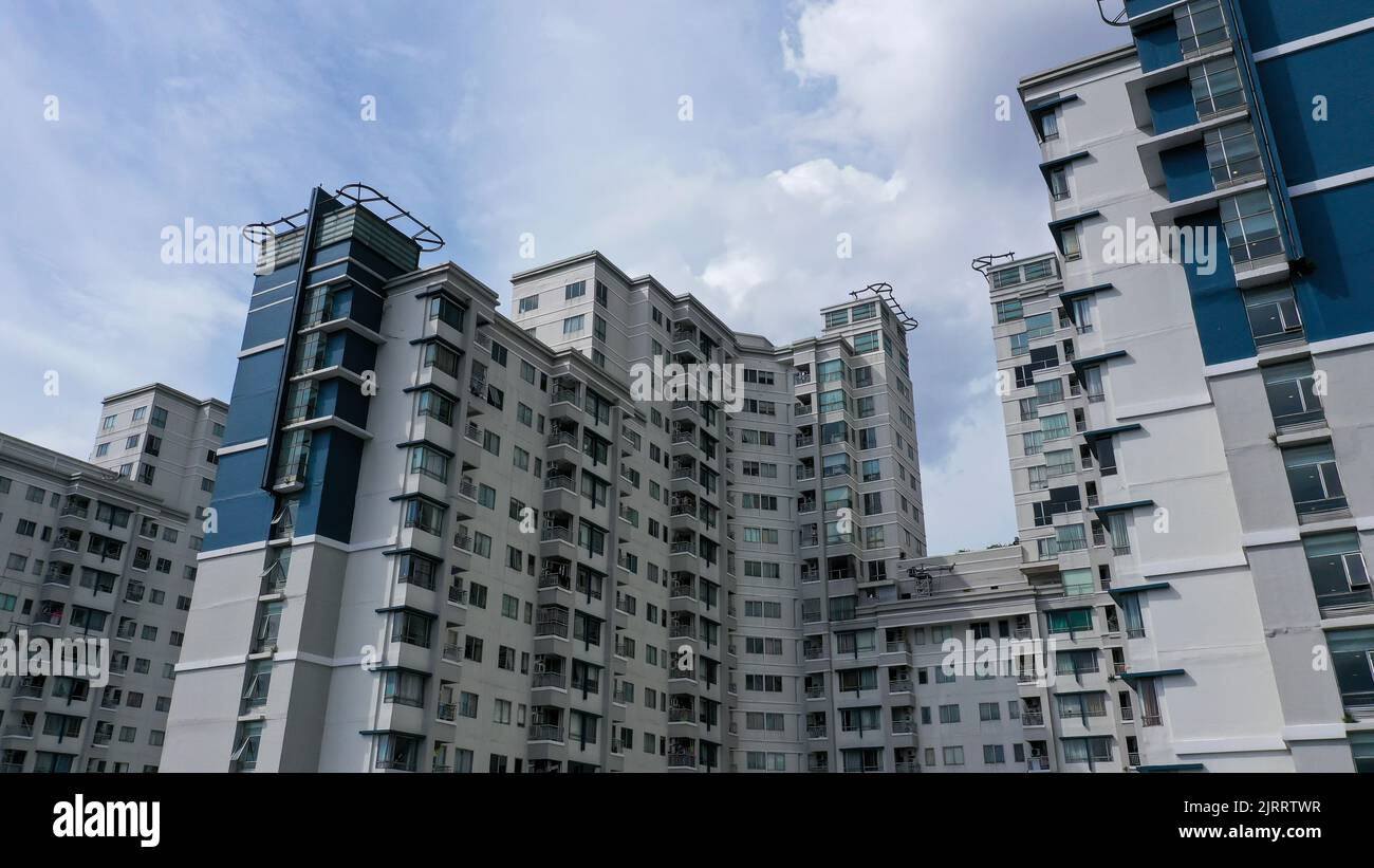 Aerial view group of high rise colorful residential apartments in ...
