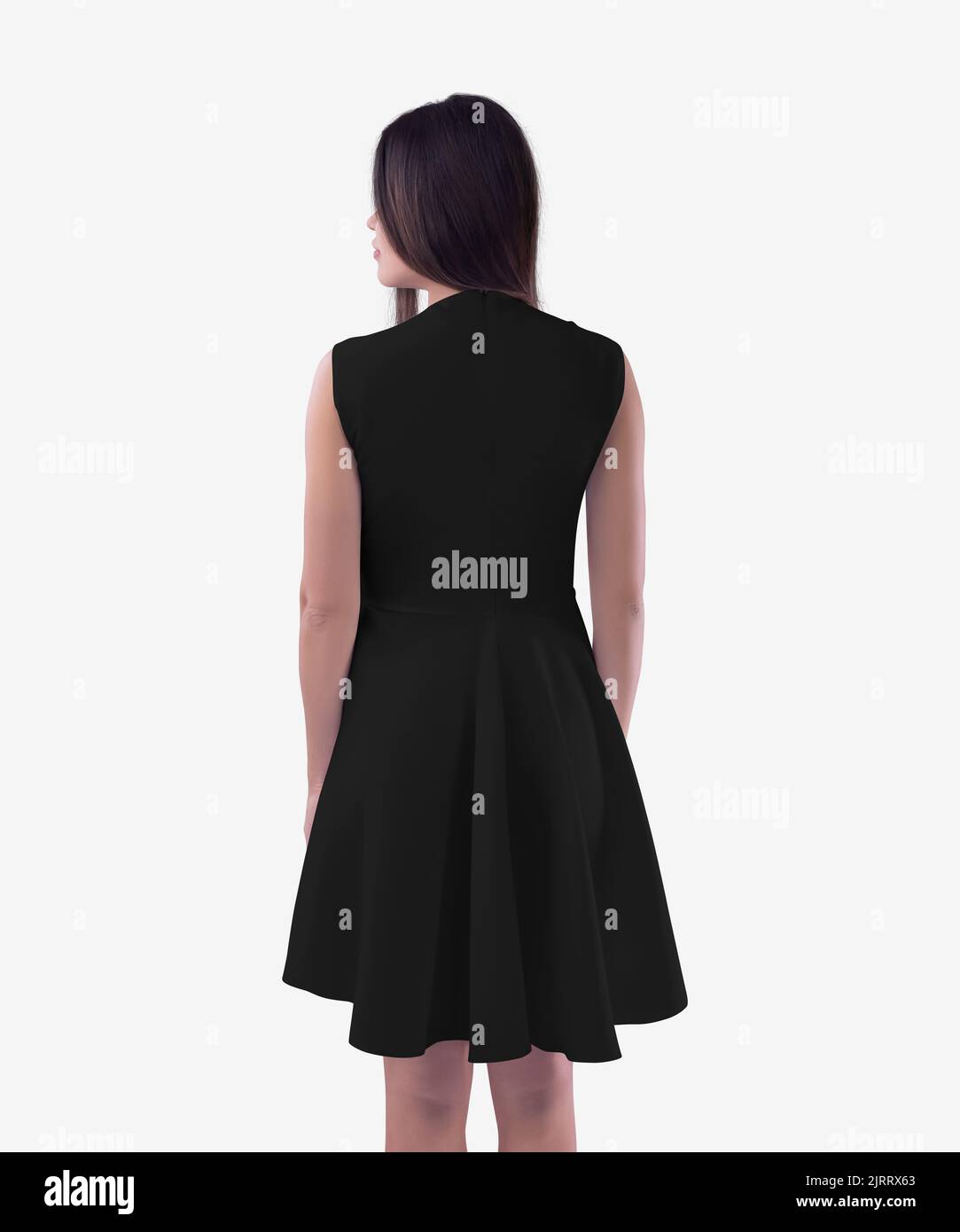 Template of a black dress with a high zipper on the back, a wave skirt ...