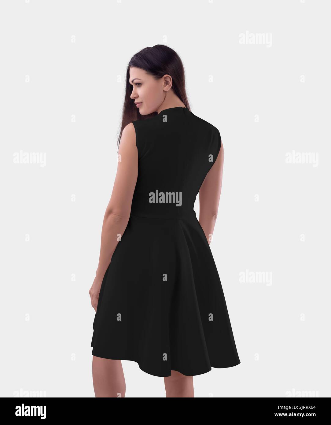 Summer black dress template with high waist, zipper on the back, wave ...