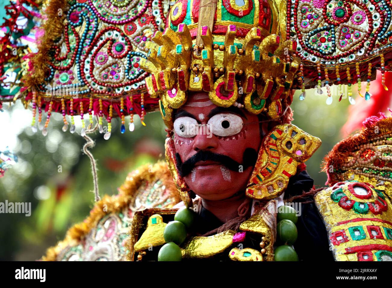 A closeup of a colorful north Karnataka folk drama character of Rawan in Kalaburagi Stock Photo ...