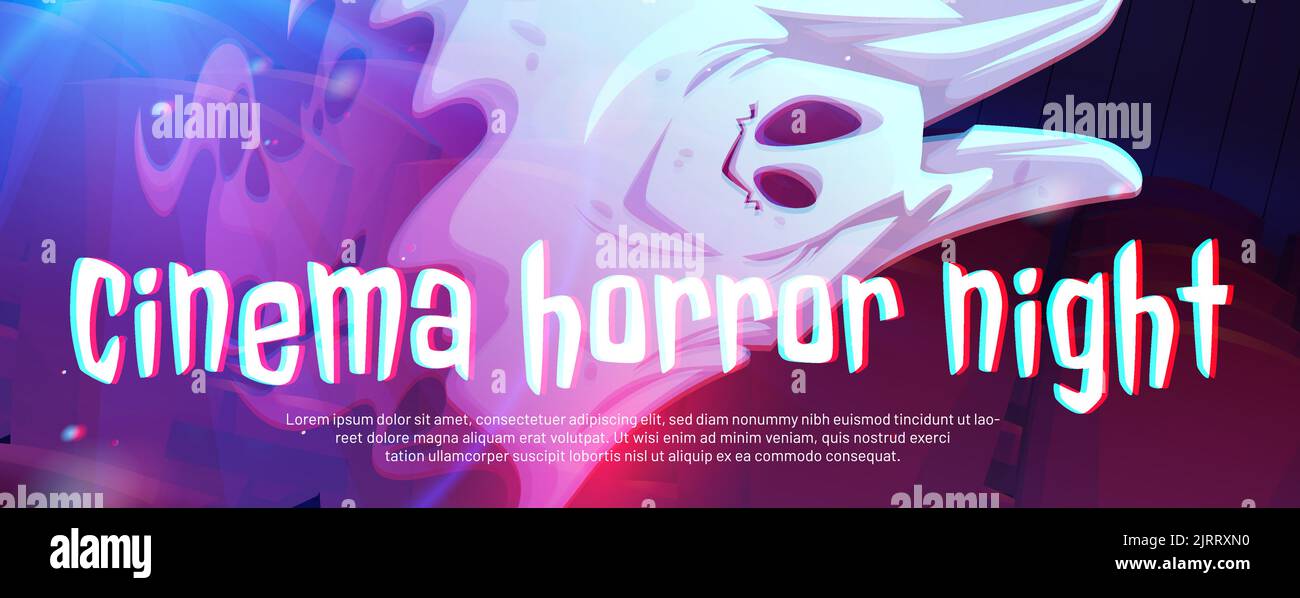 Cinema horror night poster with creepy flying ghost and stereo effect ...