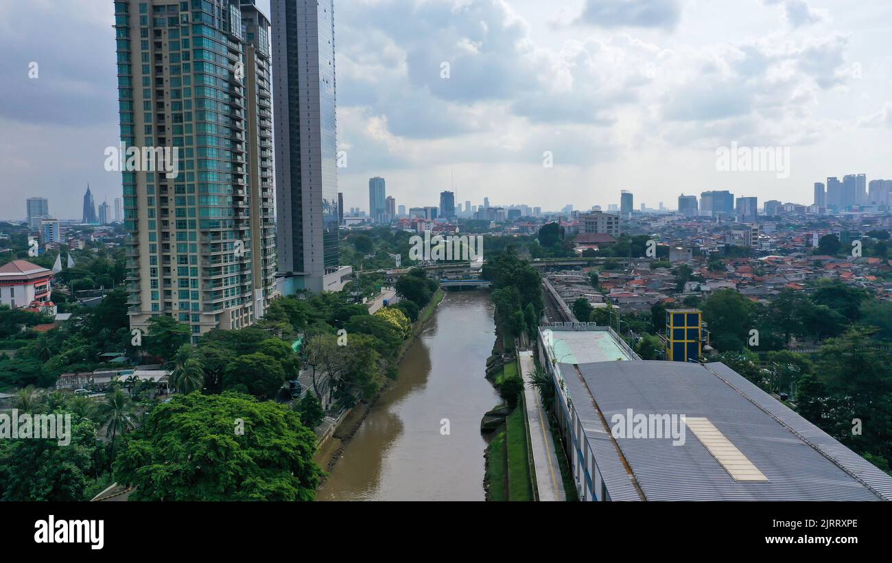 Aerial view of Jakarta city with urban buildings and river at morning time Stock Photo - Alamy