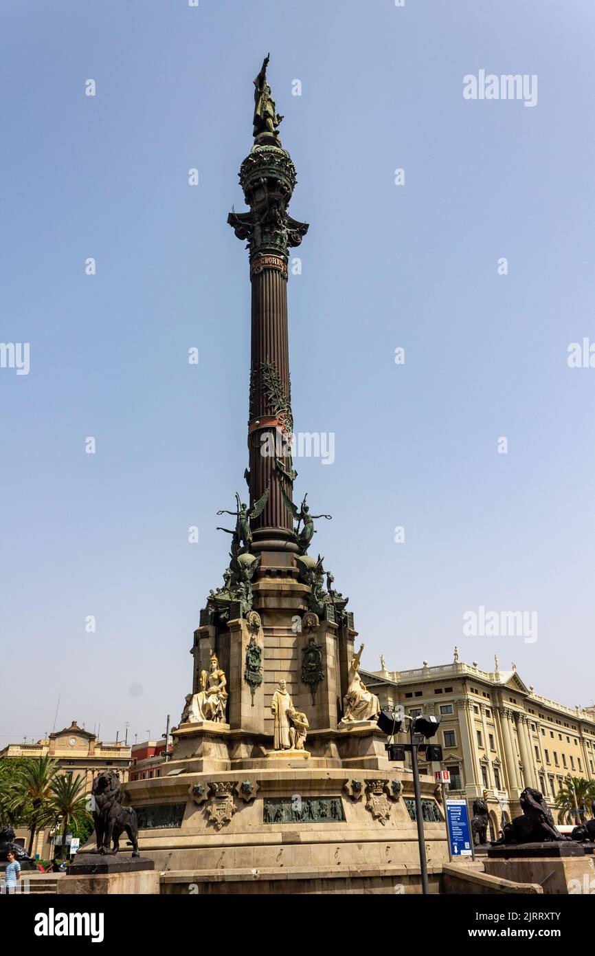 A low angle shot of the Colon (Columbus) monument in Barcelona, Spain ...