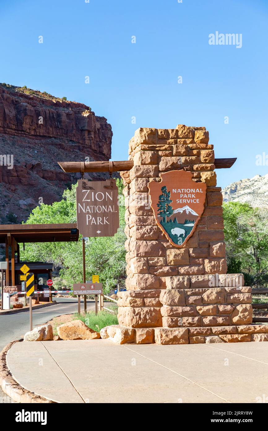 Zion national Park, USA - June 1, 2022: entrance sign of Zion national ...