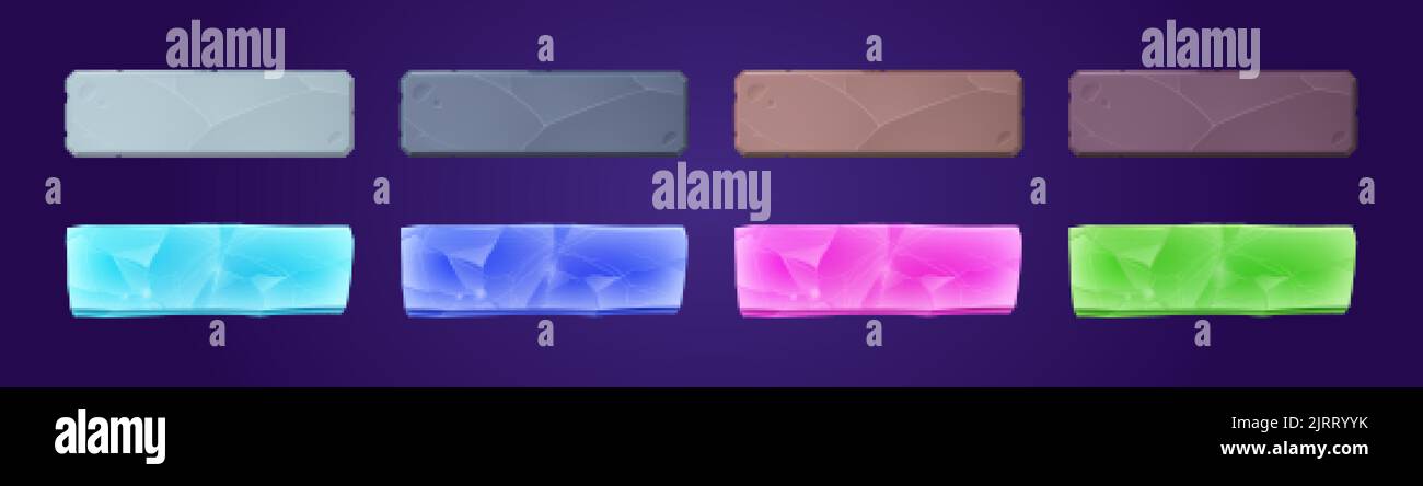 Stone and crystal game ui app buttons, icons, boards or plaques set ...