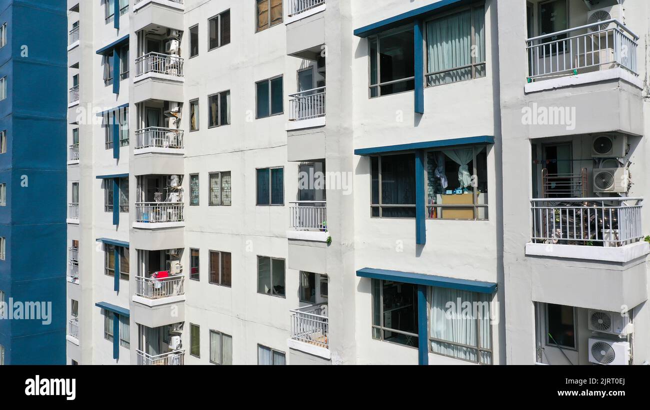 Exterior of a modern high-rise multi-story apartment building condo ...