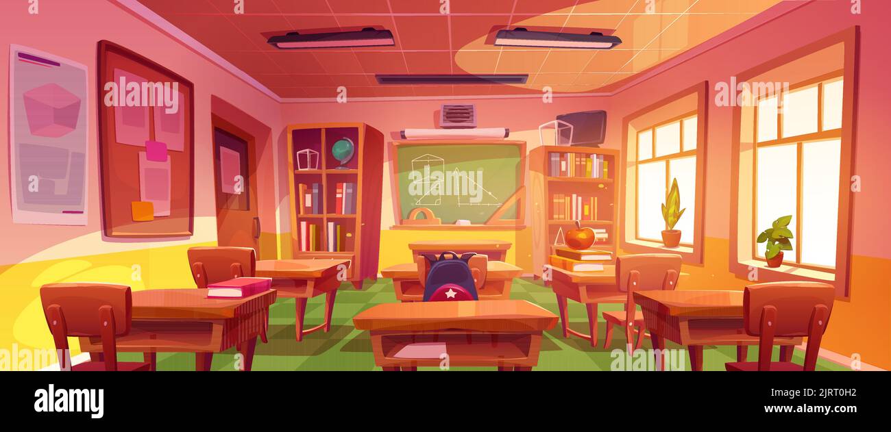 Empty school classroom cartoon illustration. Vector design of interior ...
