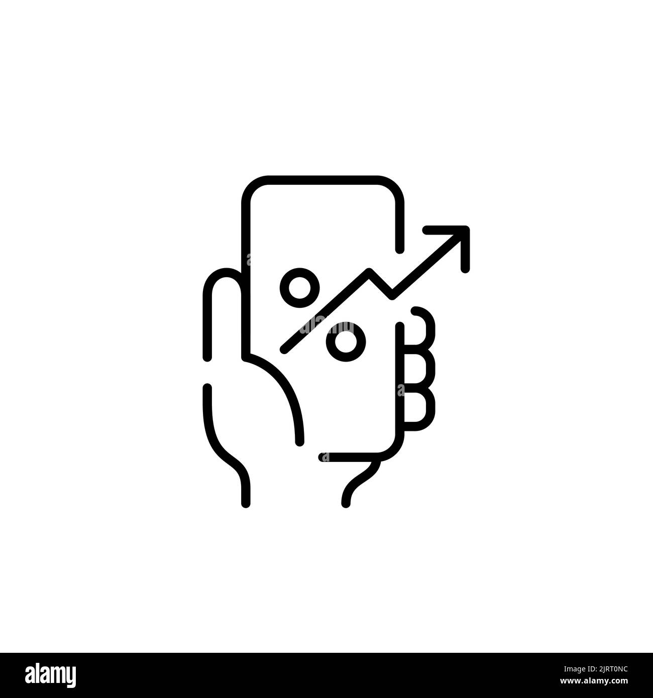 Hand holding smartphone with growing investments symbol. Pixel perfect ...