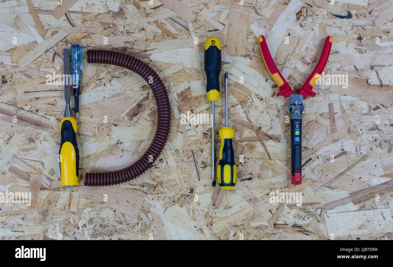 The word DIY made up of letters collected from construction tools ...